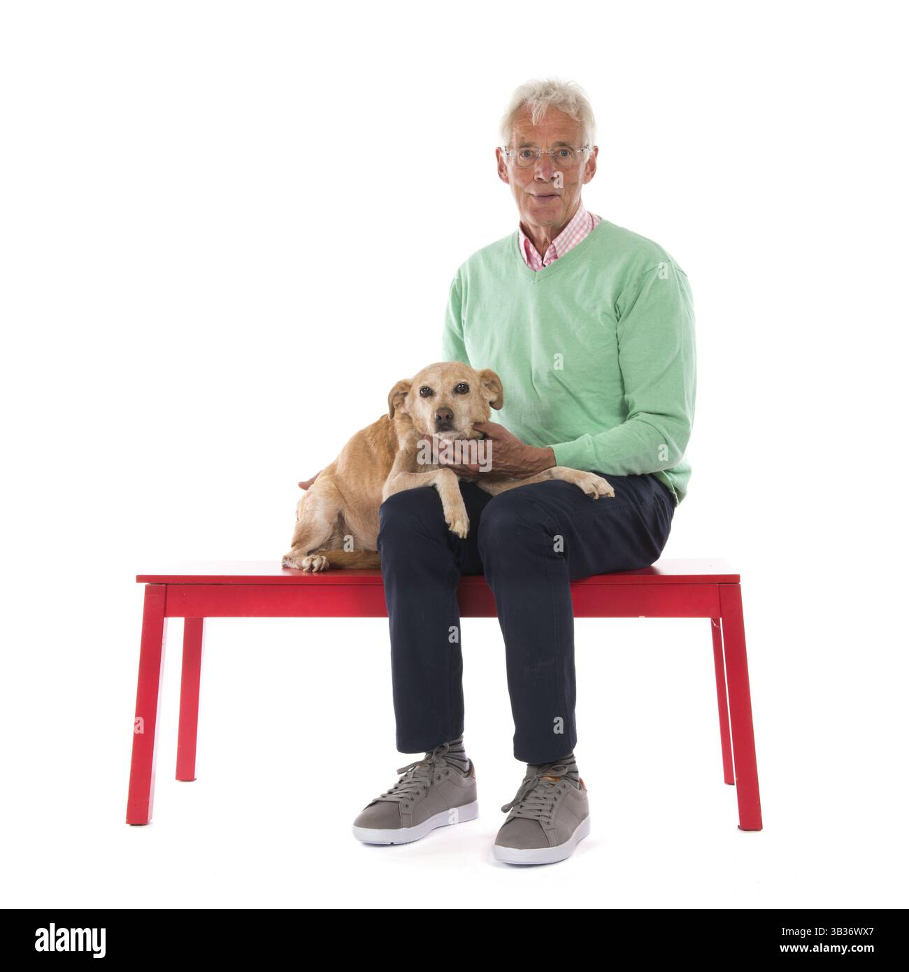 Man sitting on bench with dog Cut Out Stock Images & Pictures - Alamy
