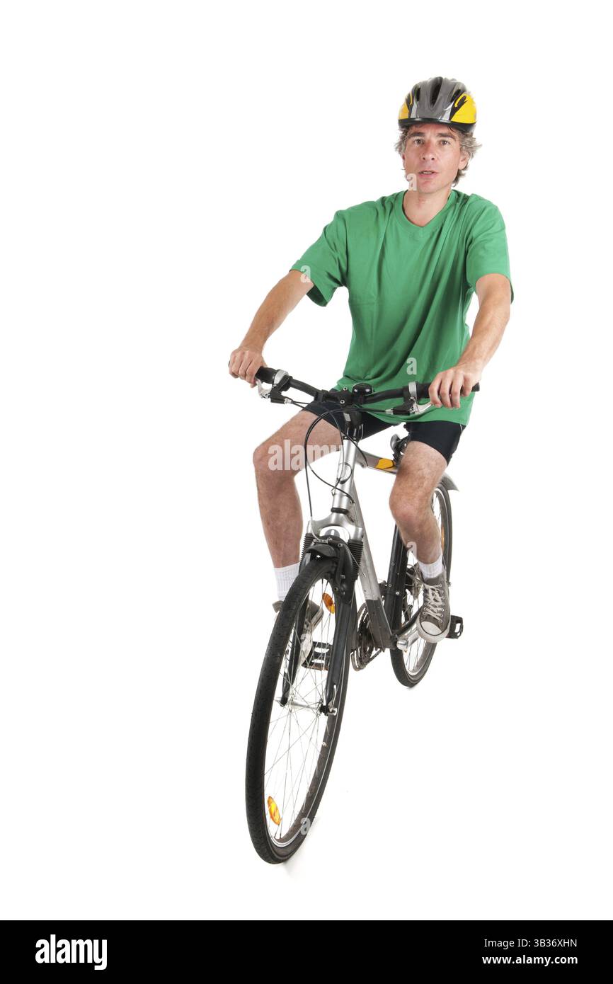 White background man on bike Cut Out Stock Images & Pictures - Alamy