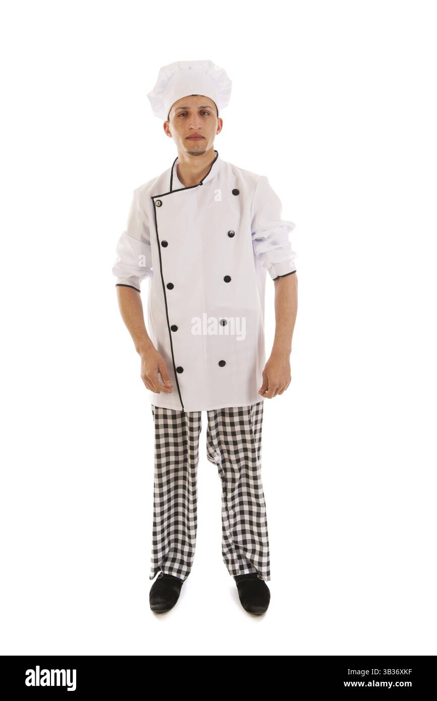 Male cook standing in studio isolated over white background Stock Photo ...