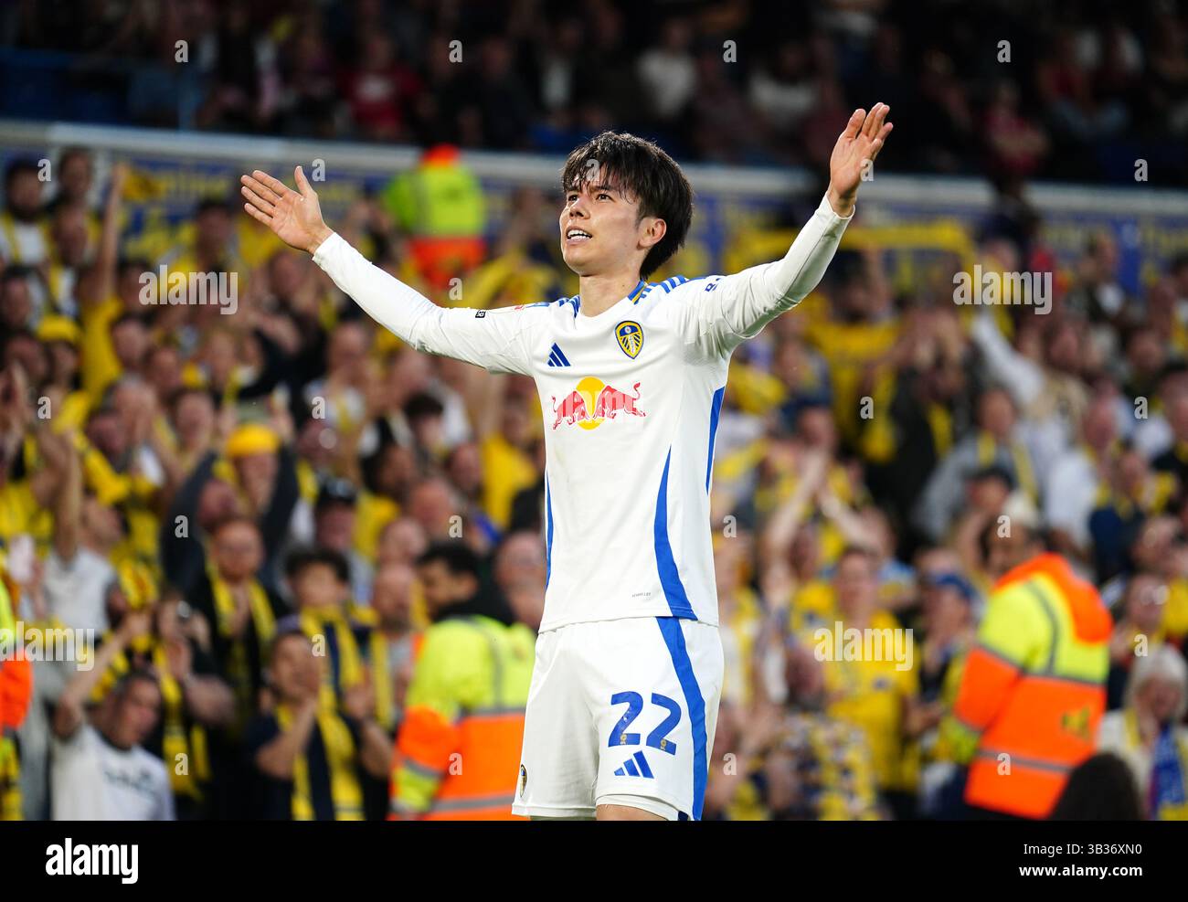 Leeds United's Ao Tanaka celebrates scoring their side's first goal of ...