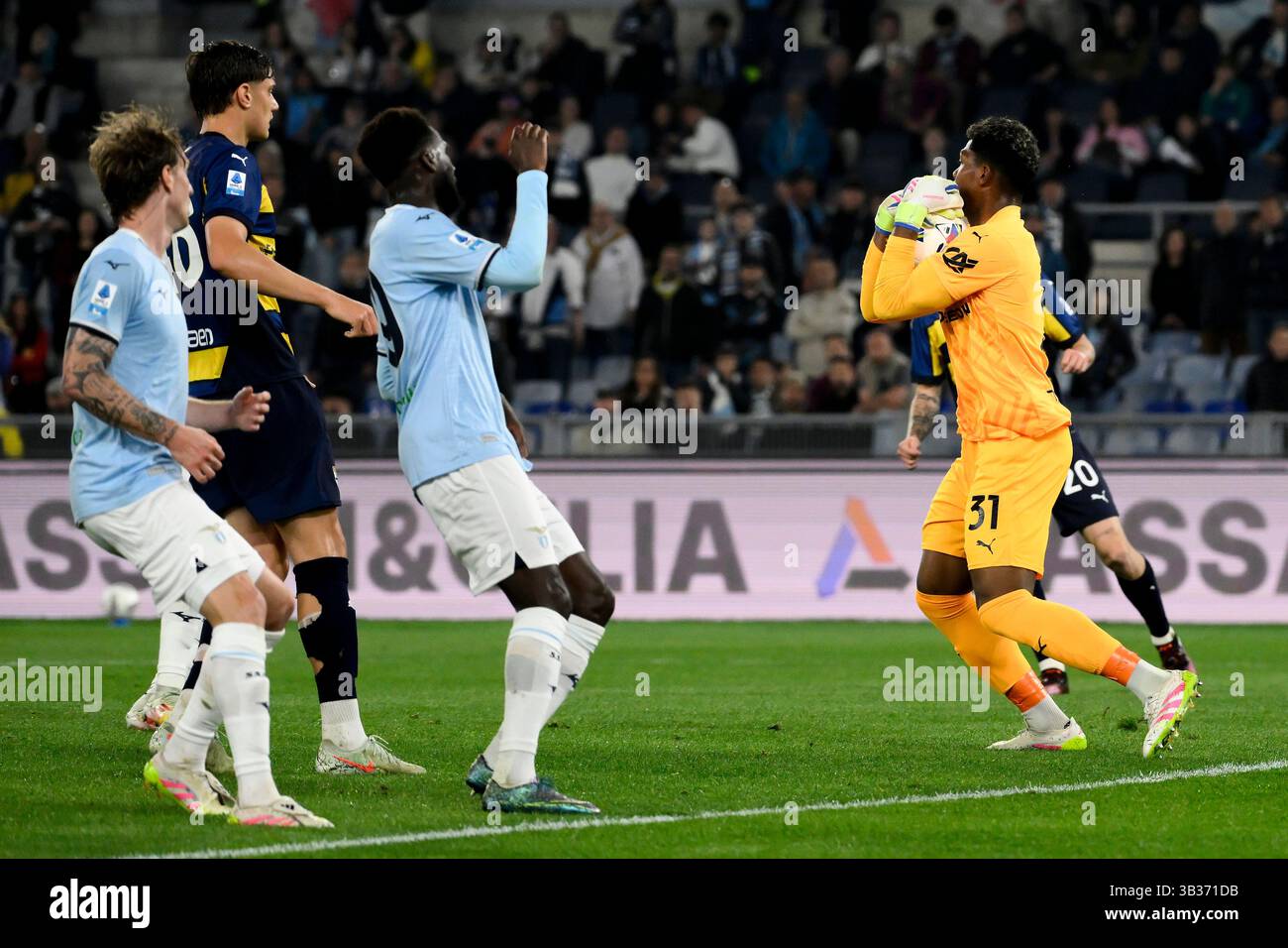 Rome, Italy. 28th Apr, 2025. Zion Suzuki of Parma Calcio saves during ...