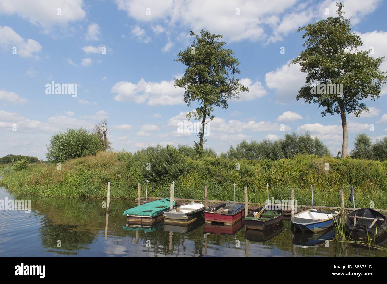 Dutch river in tranquil landscape with rowing boats Stock Photo - Alamy