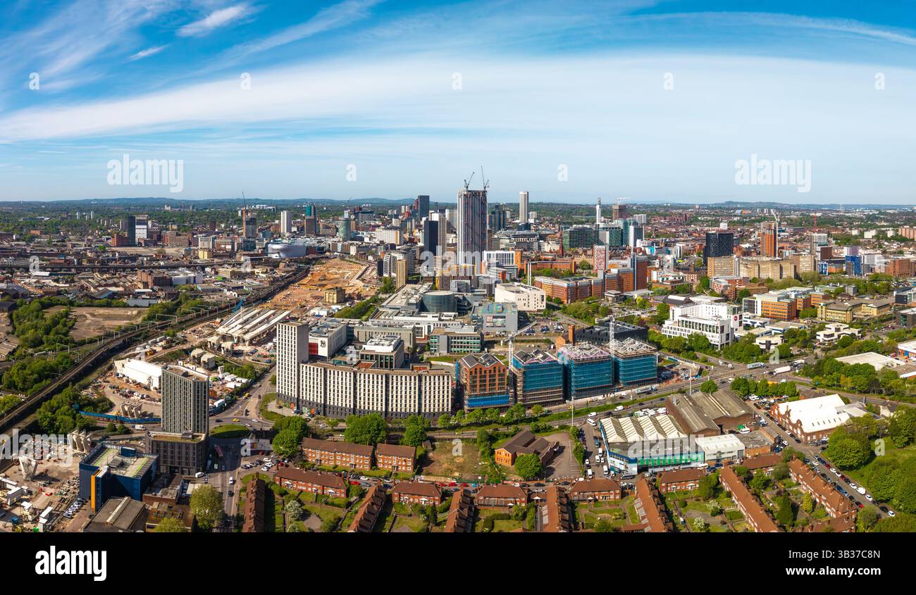 A panoramic aerial view of a Birmingham cityscape skyline in the UK ...