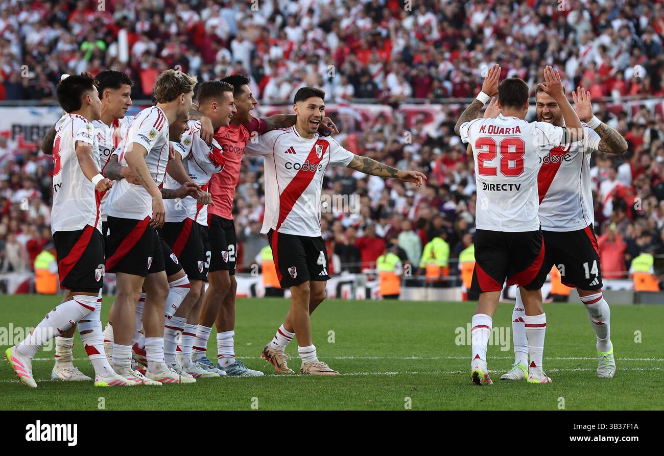 River Plate’s players celebrate after defeating 2-1 Boca Juniors during ...