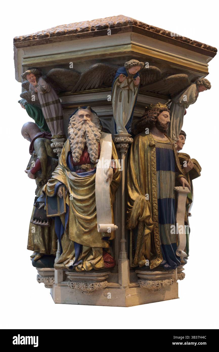 February 6, 2016 - Dijon, France - Polychrome plaster replica of Moses holding a scroll and the ...