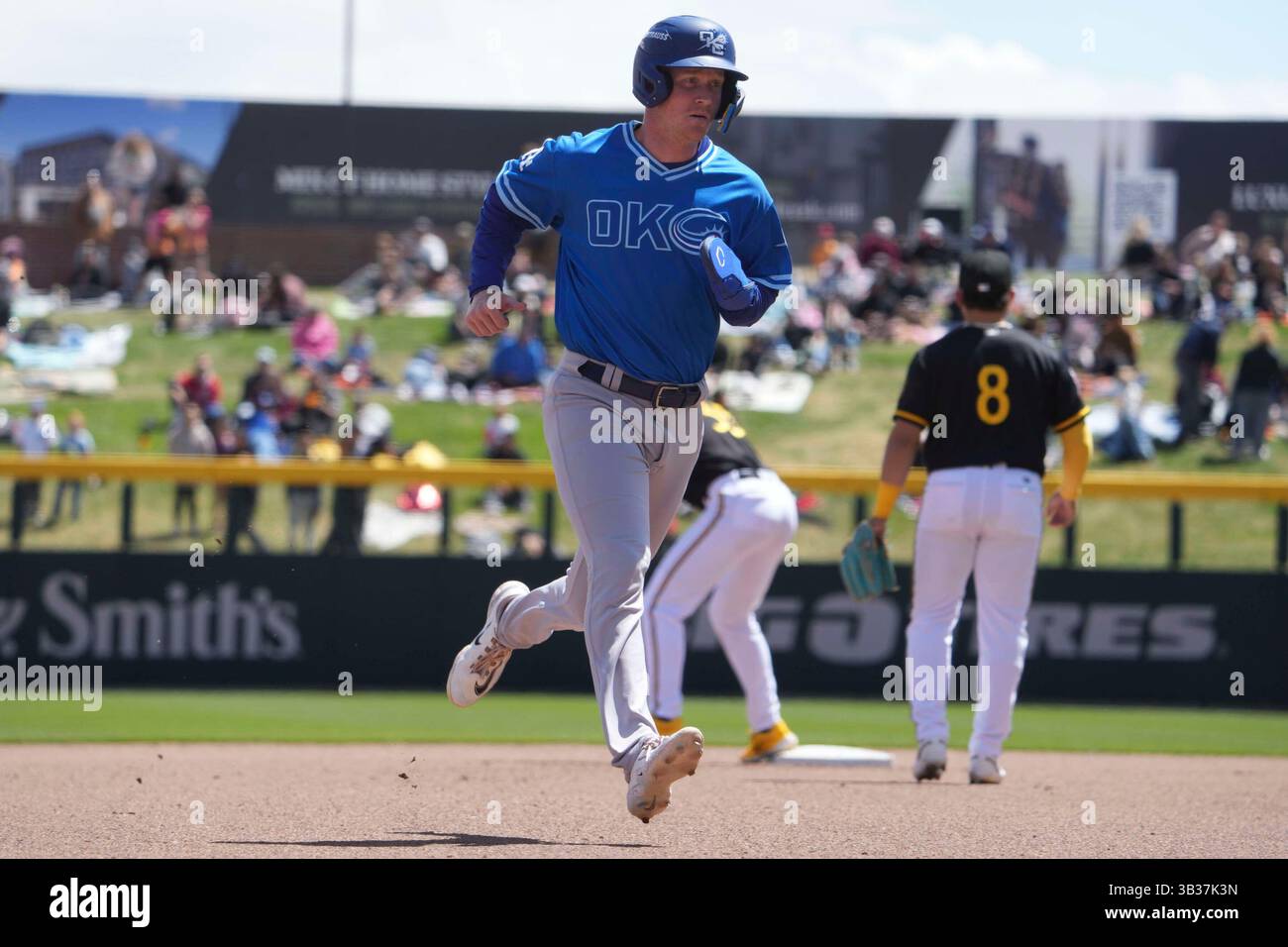 APRIL 27 2025: Oklahoma City designated hitter Kody Hoese (15) runs to ...