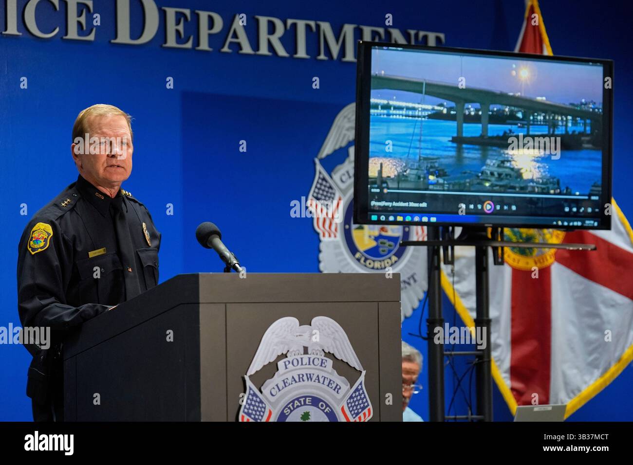 Clearwater, Fla., Police Chief Eric Gandy shows the media a boat crash ...