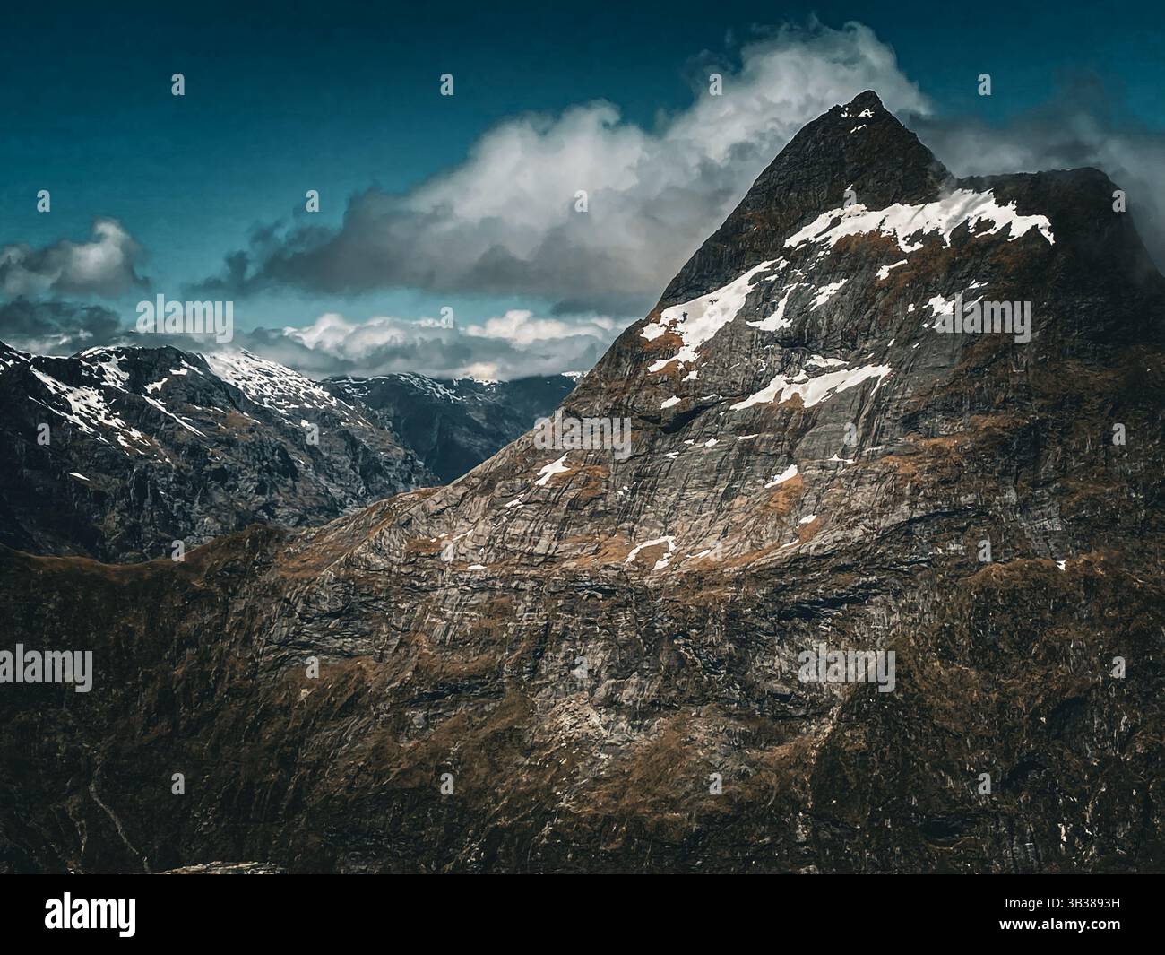 Aerial views of the valley around Mitre Peak, Milford Sound fjords ...