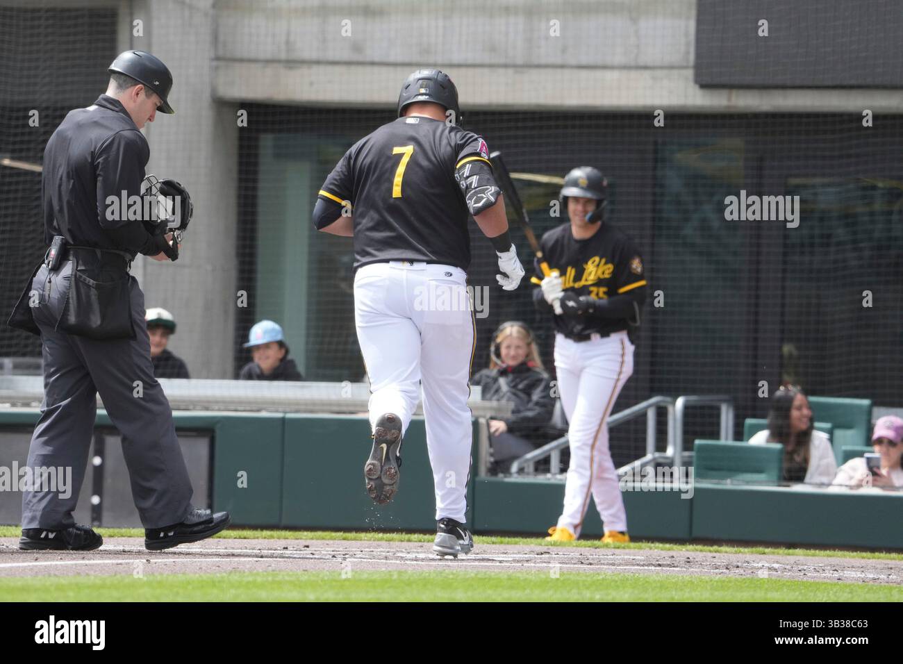 APRIL 27 2025: Salt Lake City first baseman Niko Kavadas (7) hits a ...