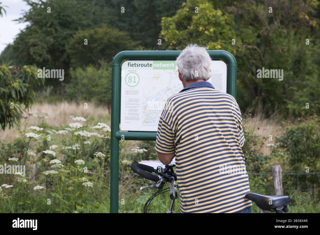 Elderly Biker is reading the route map Stock Photo - Alamy