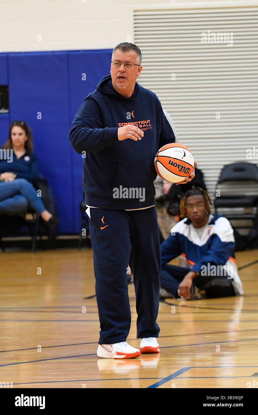 UNCASVILLE, CT - APRIL 27: Connecticut Sun assistant coach Pascal Angillis coaches during ...
