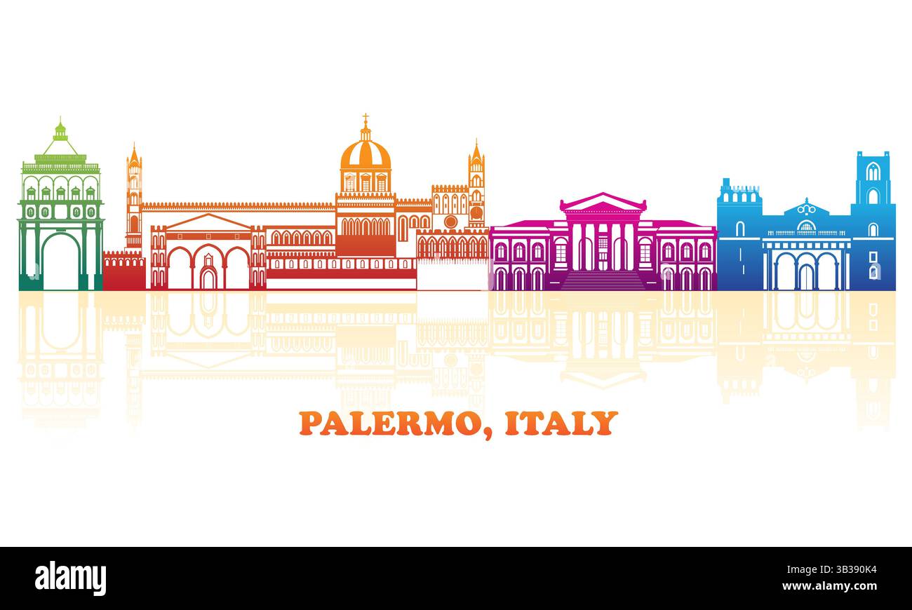 Colourfull Skyline panorama of City of Palermo, Sicily, Italy - vector ...