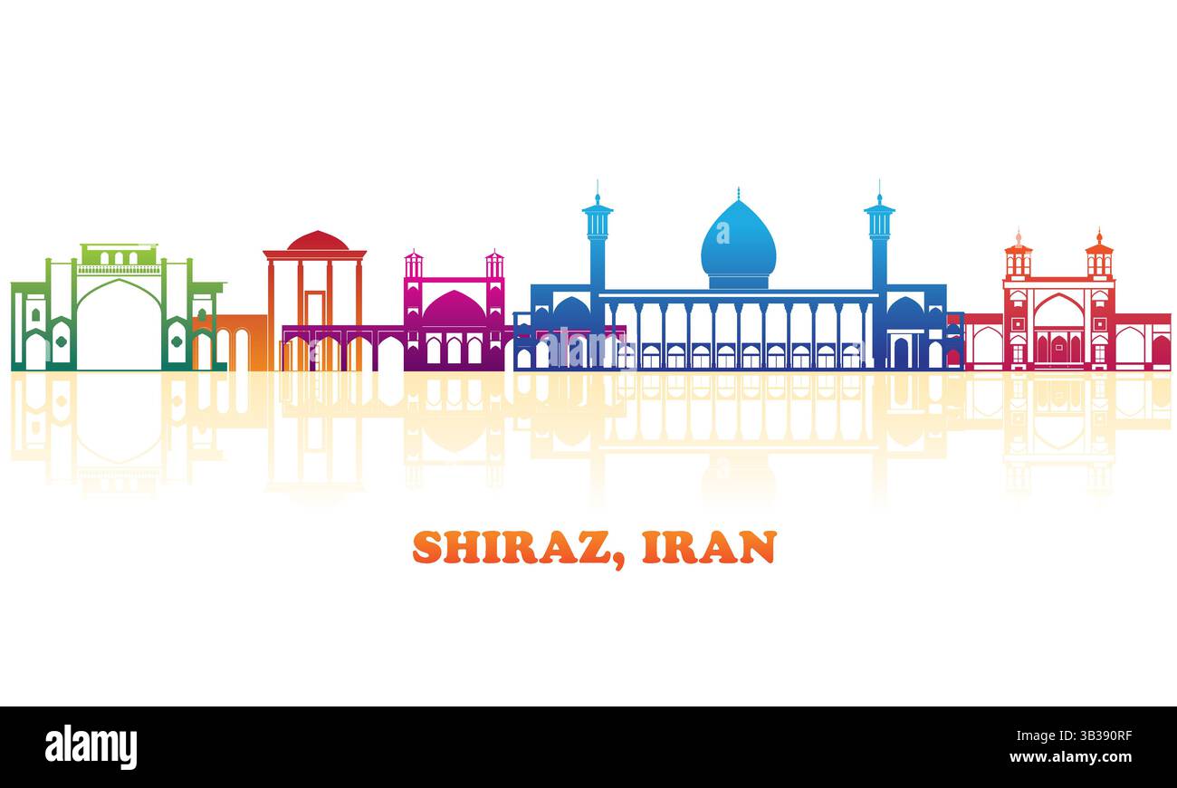 Colourfull Skyline panorama of city of Shiraz, Iran - vector ...