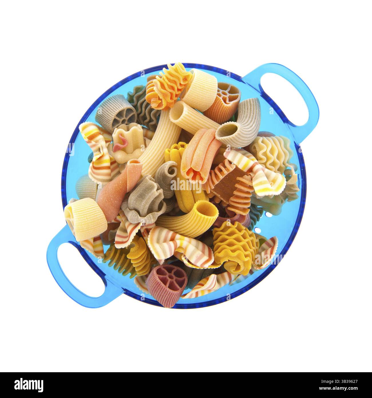 Mixed italian pasta in colander isolated over white background Stock ...