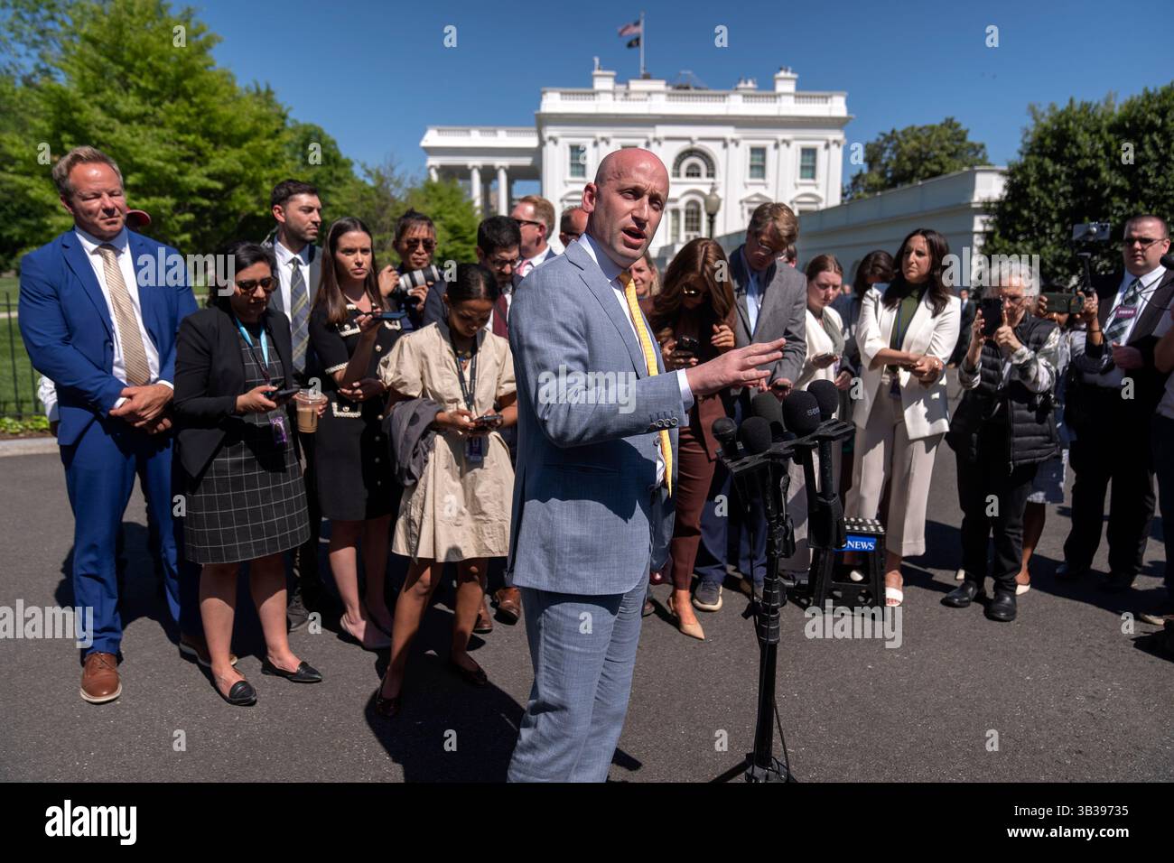 White House deputy chief of staff for policy Stephen Miller speaks with ...