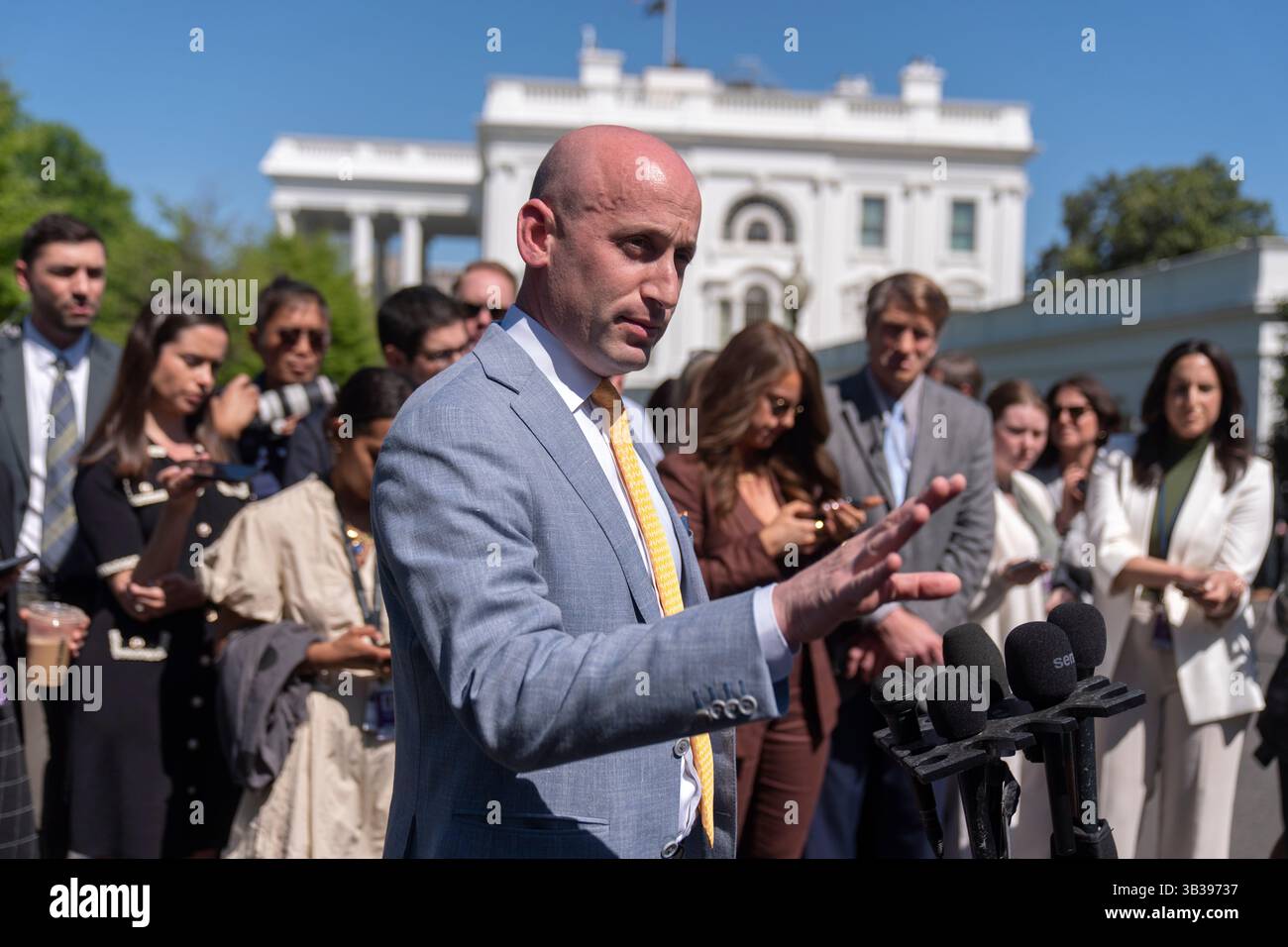 White House deputy chief of staff for policy Stephen Miller speaks with ...