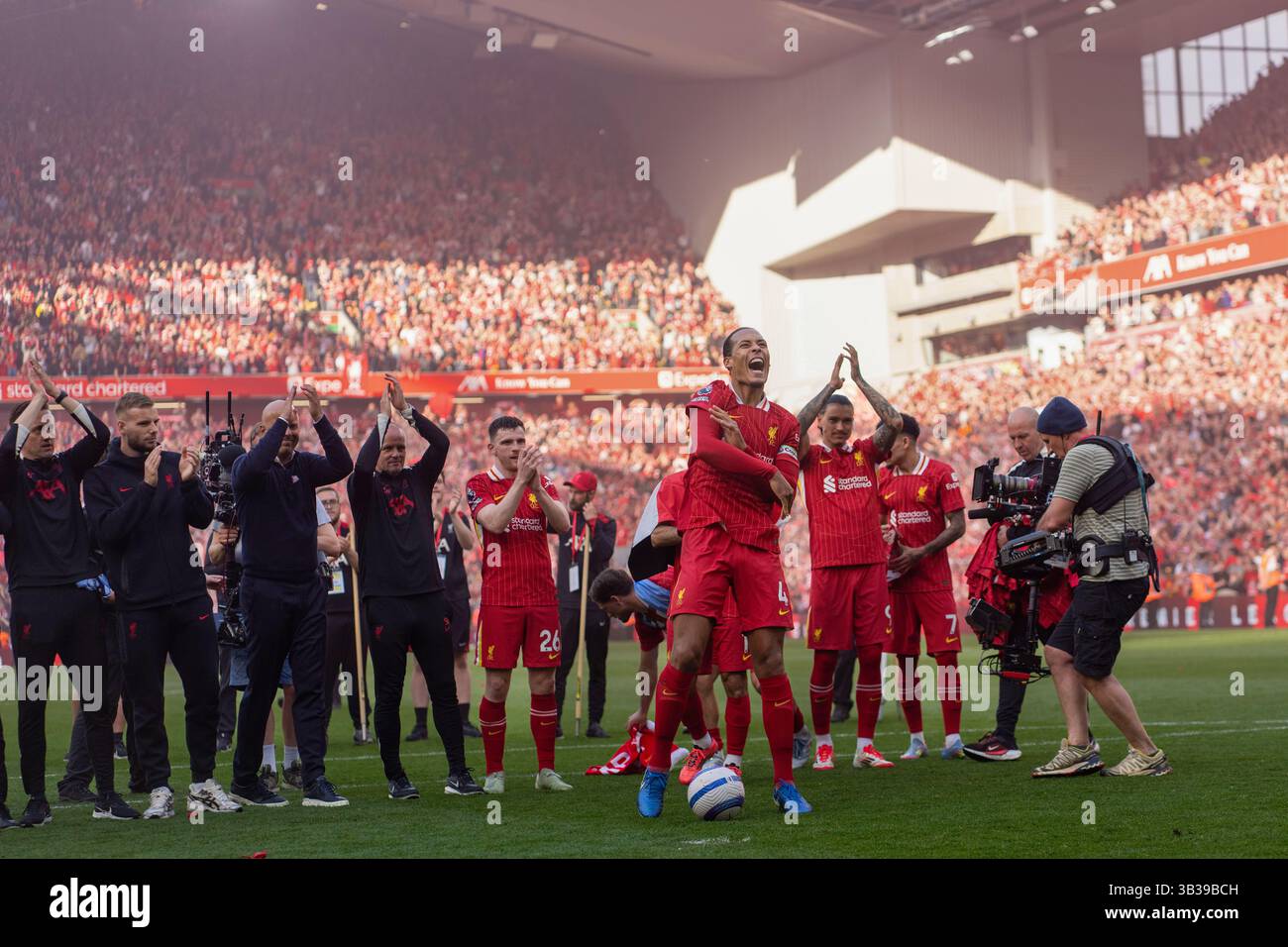 Liverpool's Virgil van Dijk is seen during the celebrations after the ...