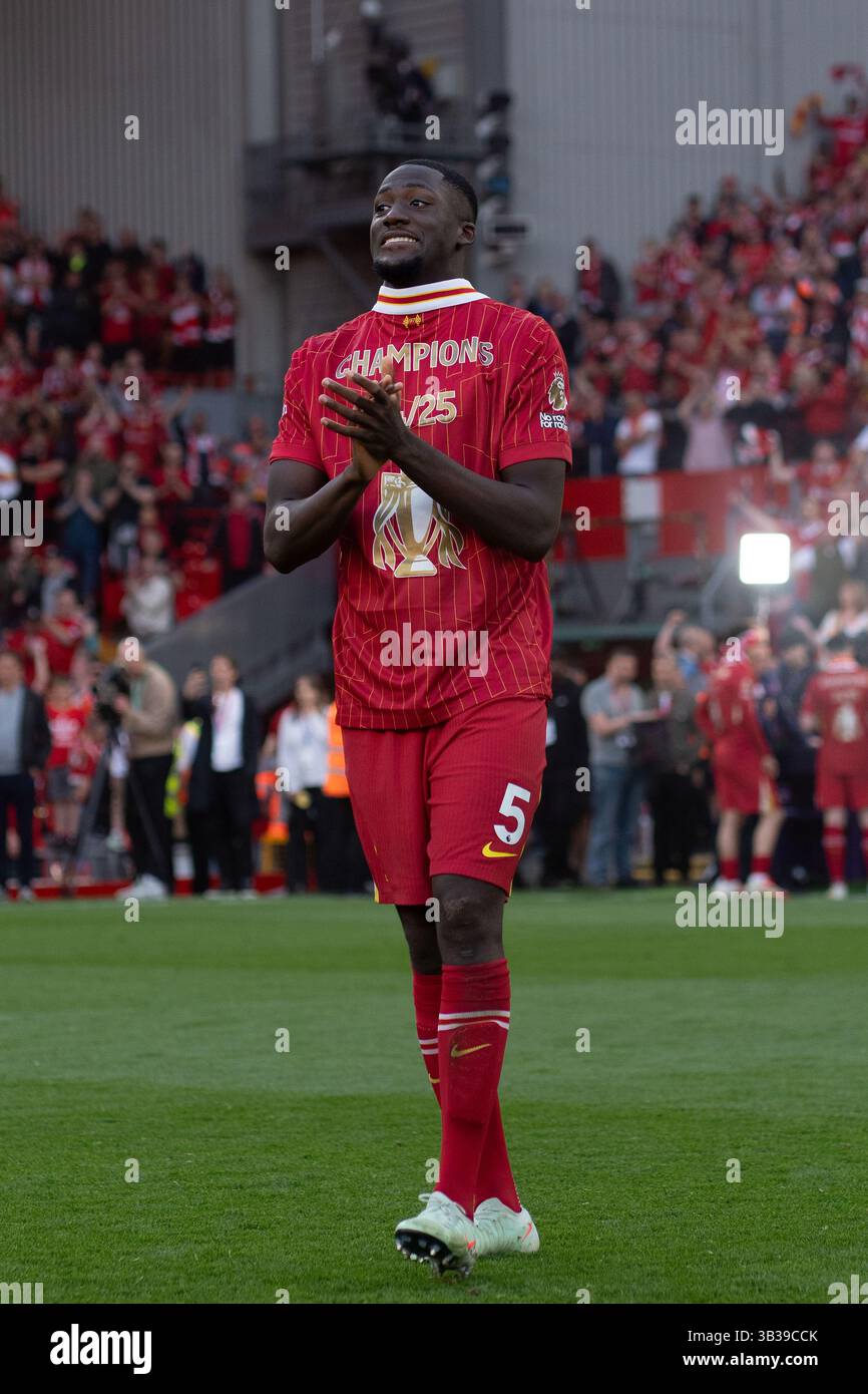 Liverpool's Ibrahima Konate is seen after the Premier League match ...