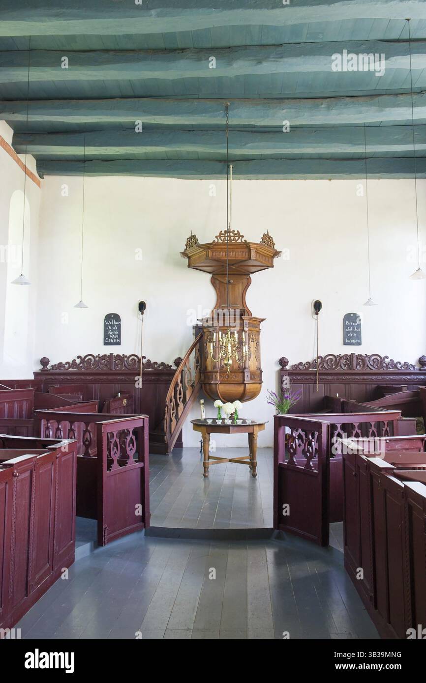 Interior old Dutch church with pulpit in Eenum Stock Photo - Alamy