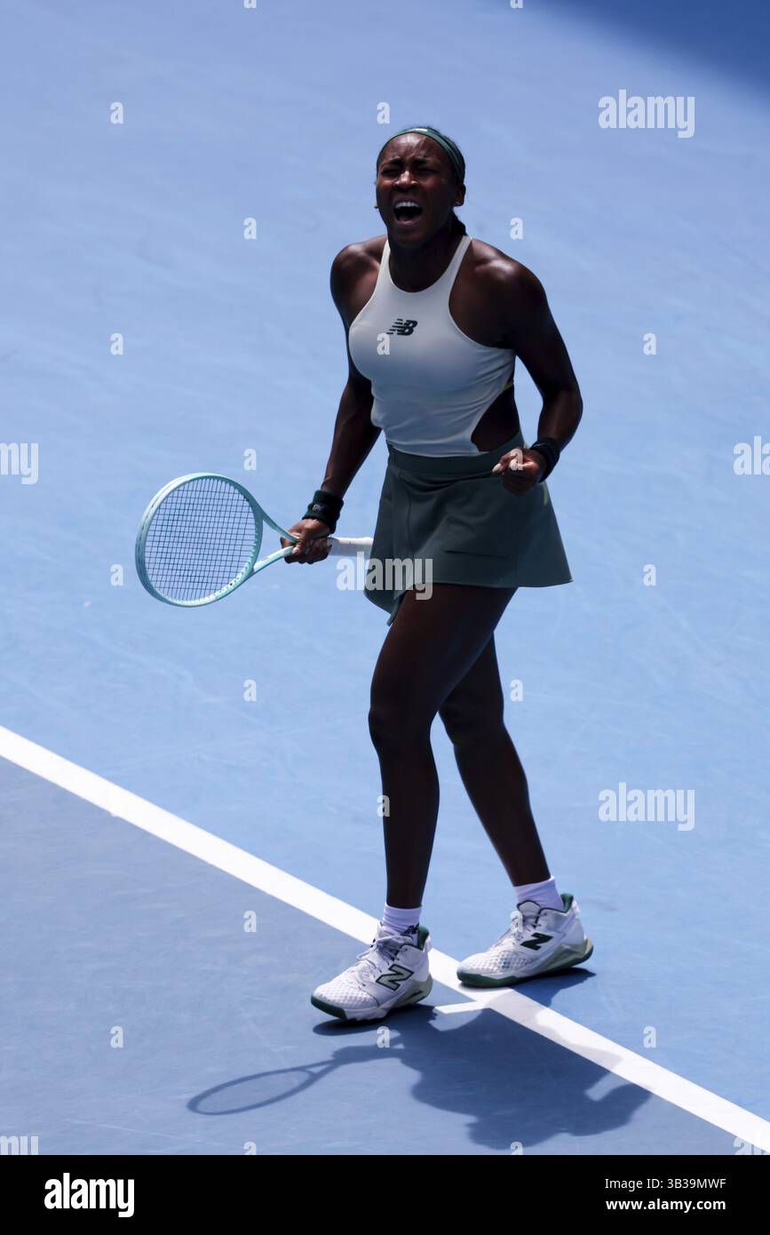 MELBOURNE, AUSTRALIA - JANUARY 19: Coco Gauff of USA celebrates beating ...