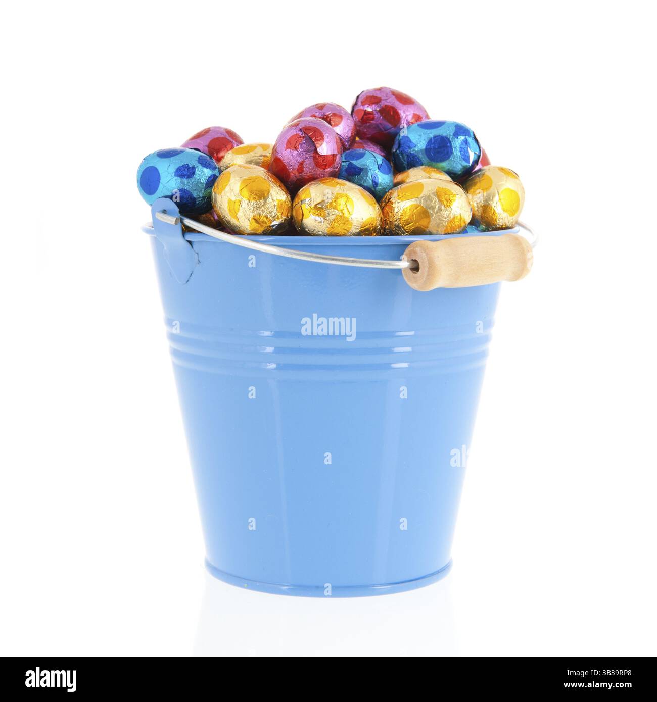 Blue bucket easter eggs isolated over white background Stock Photo - Alamy