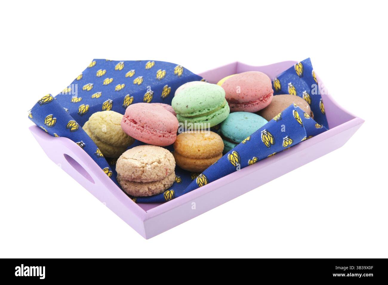 Colorful tray French macaroons isolated over white background Stock ...
