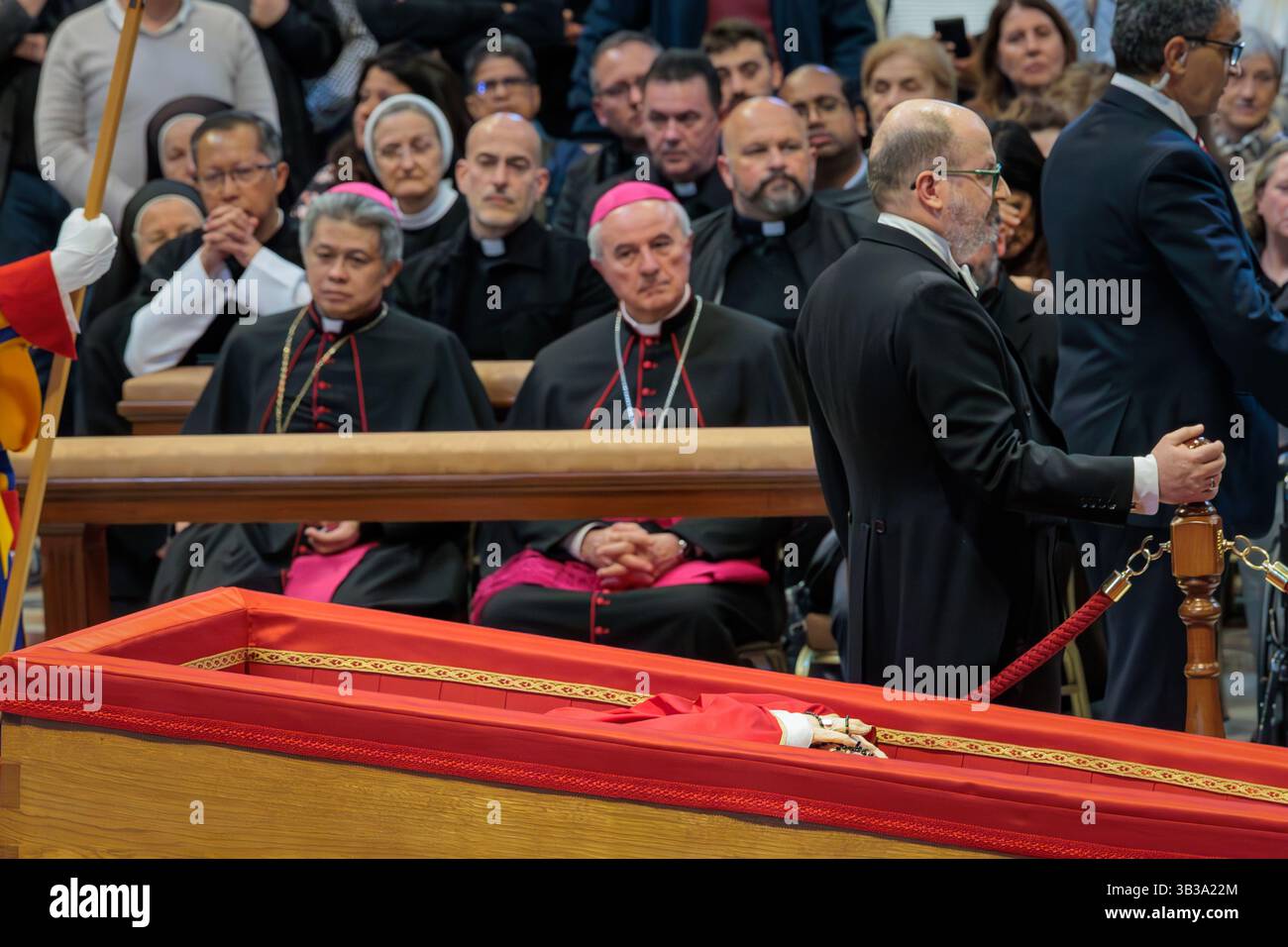 Vatican City, Vatican - April 25, 2025: The coffin with the body of ...