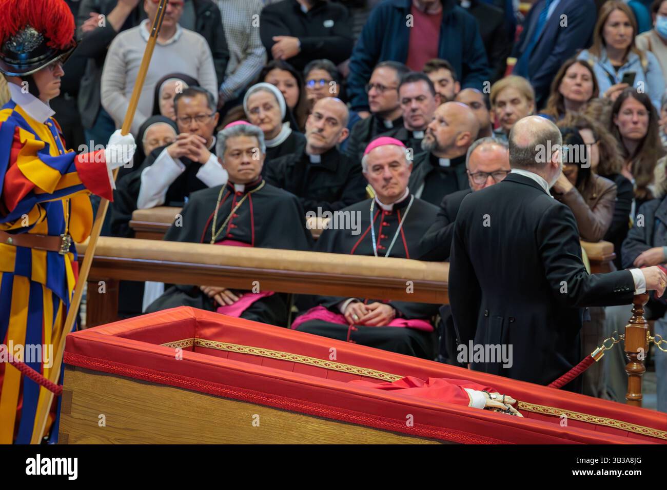 The coffin with the body of Pope Francis displayed inside St. Peter s ...