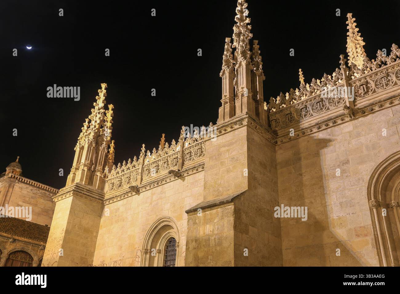 Capilla Real or Royal Chapel of Granada Exterior Night View. Isabelline ...