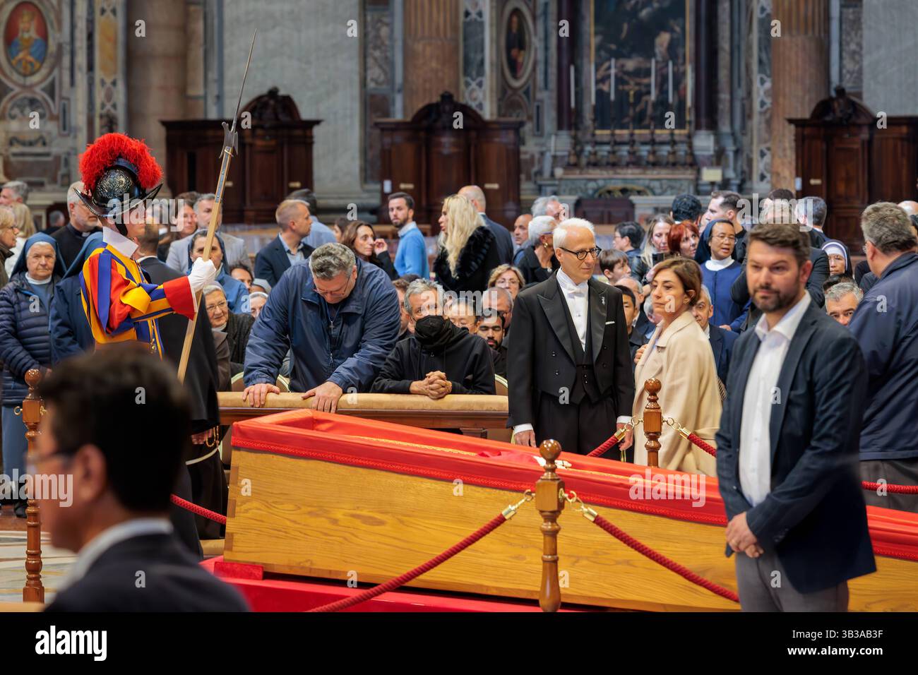 The coffin with the body of Pope Francis displayed inside St. Peter s ...