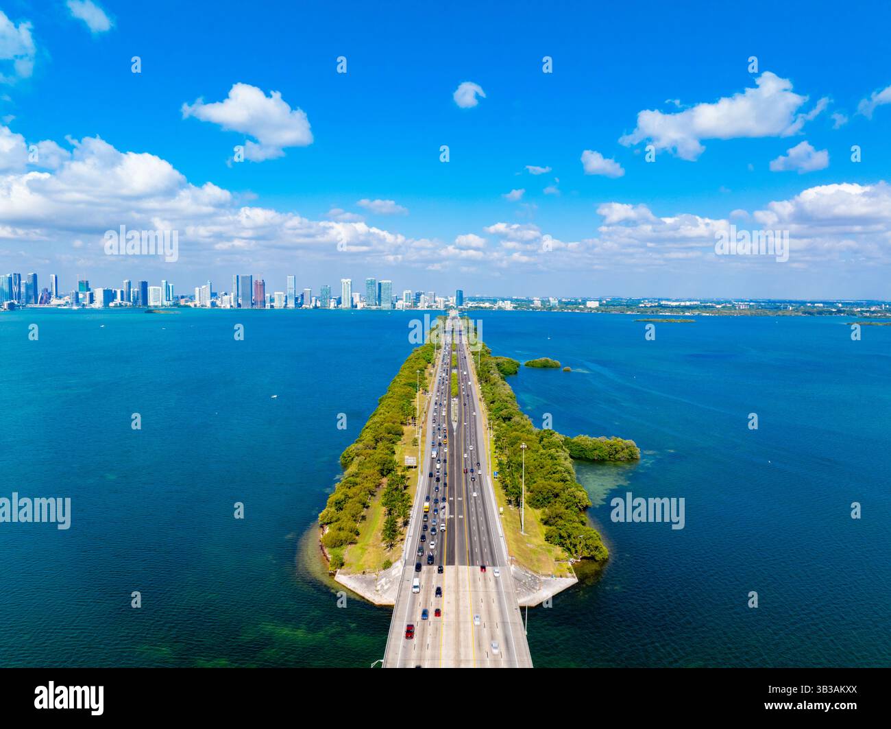 Aerial photo Julia tuttle Causeway Miami with plush vegetation on both ...