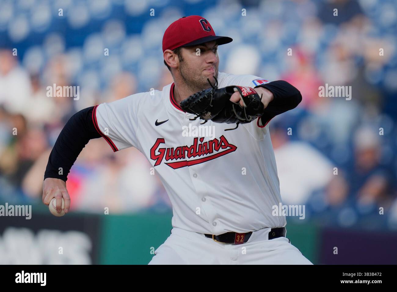 Cleveland Guardians' Gavin Williams pitches in the first inning of a ...