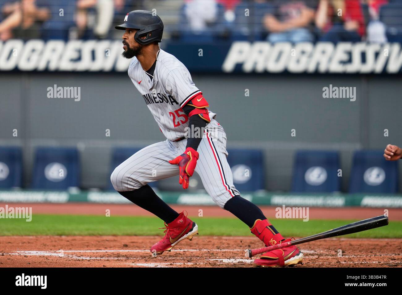 Minnesota Twins' Byron Buxton (25) watches his single in the second ...