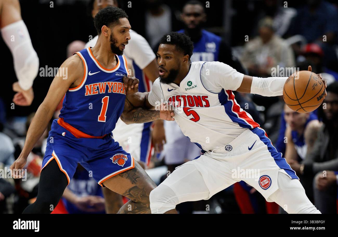 Detroit Pistons guard Malik Beasley (5) drives against New York Knicks ...