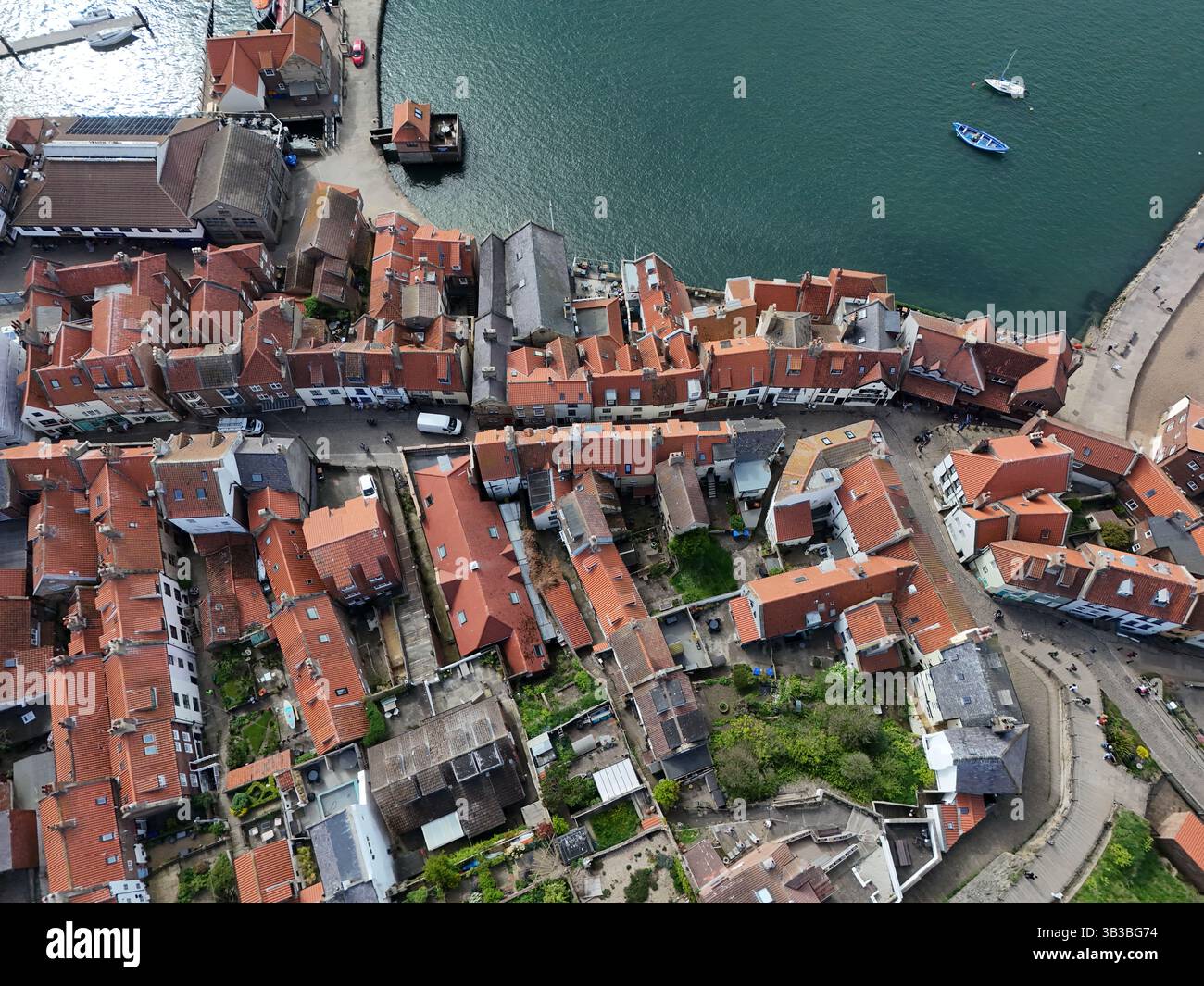 Aerial view of Whitby seaside town and harbour Stock Photo - Alamy