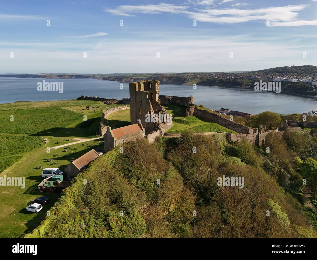 aerial view of Scarborough Castle, medieval military fortification ...