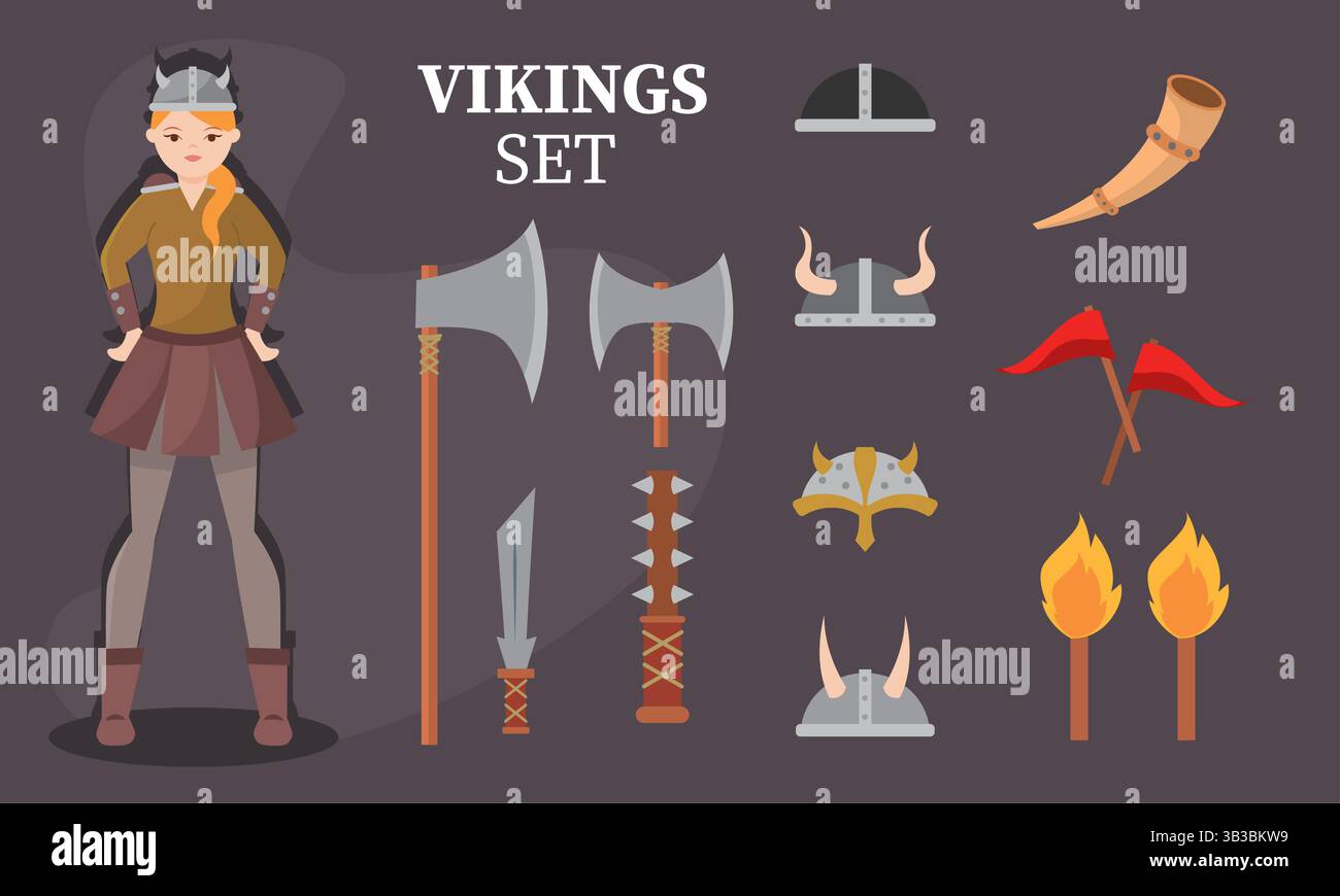 Viking warrior accessory kit. Vector illustration Stock Vector Image ...