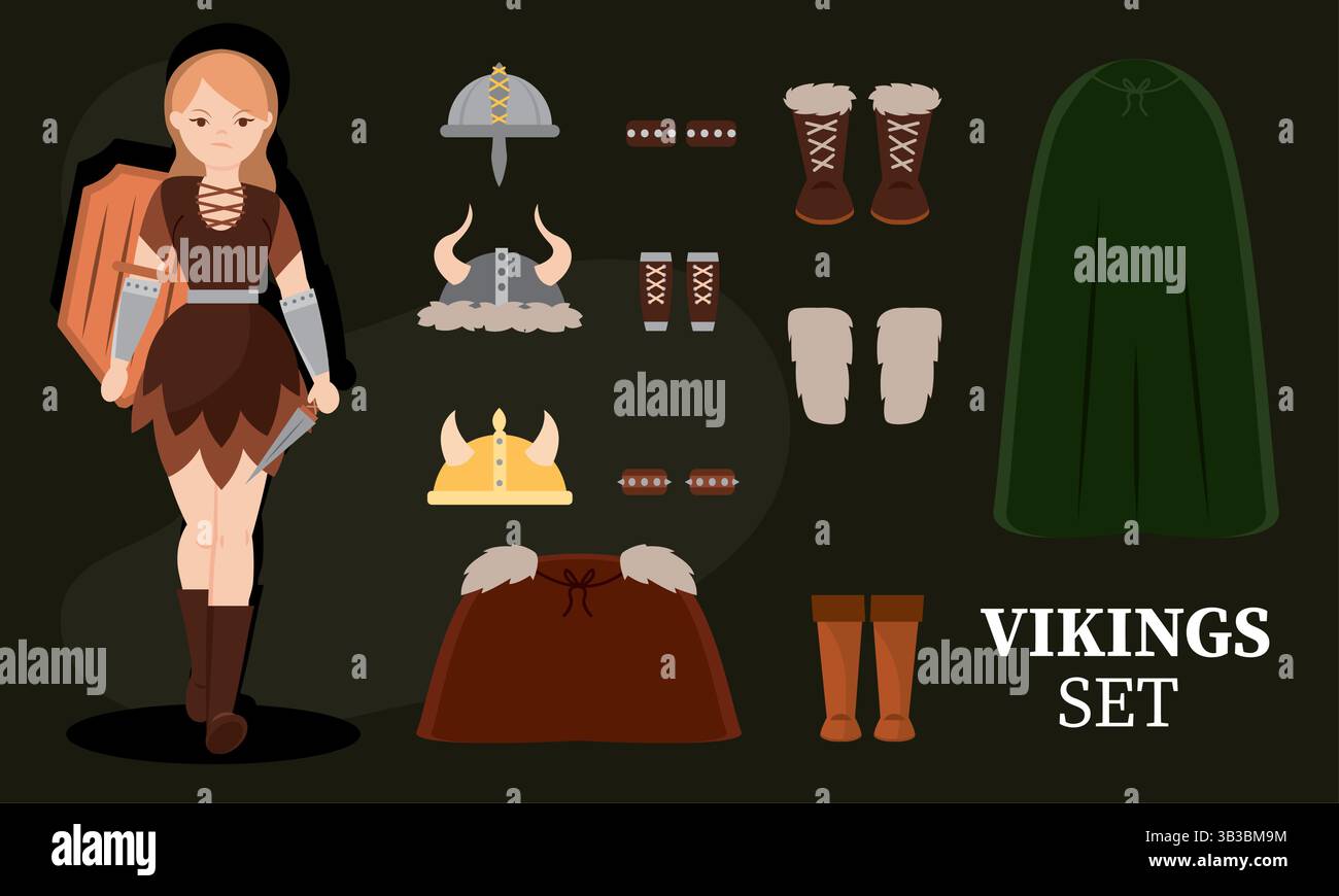 Viking costume and armor pack. Vector illustration Stock Vector Image ...