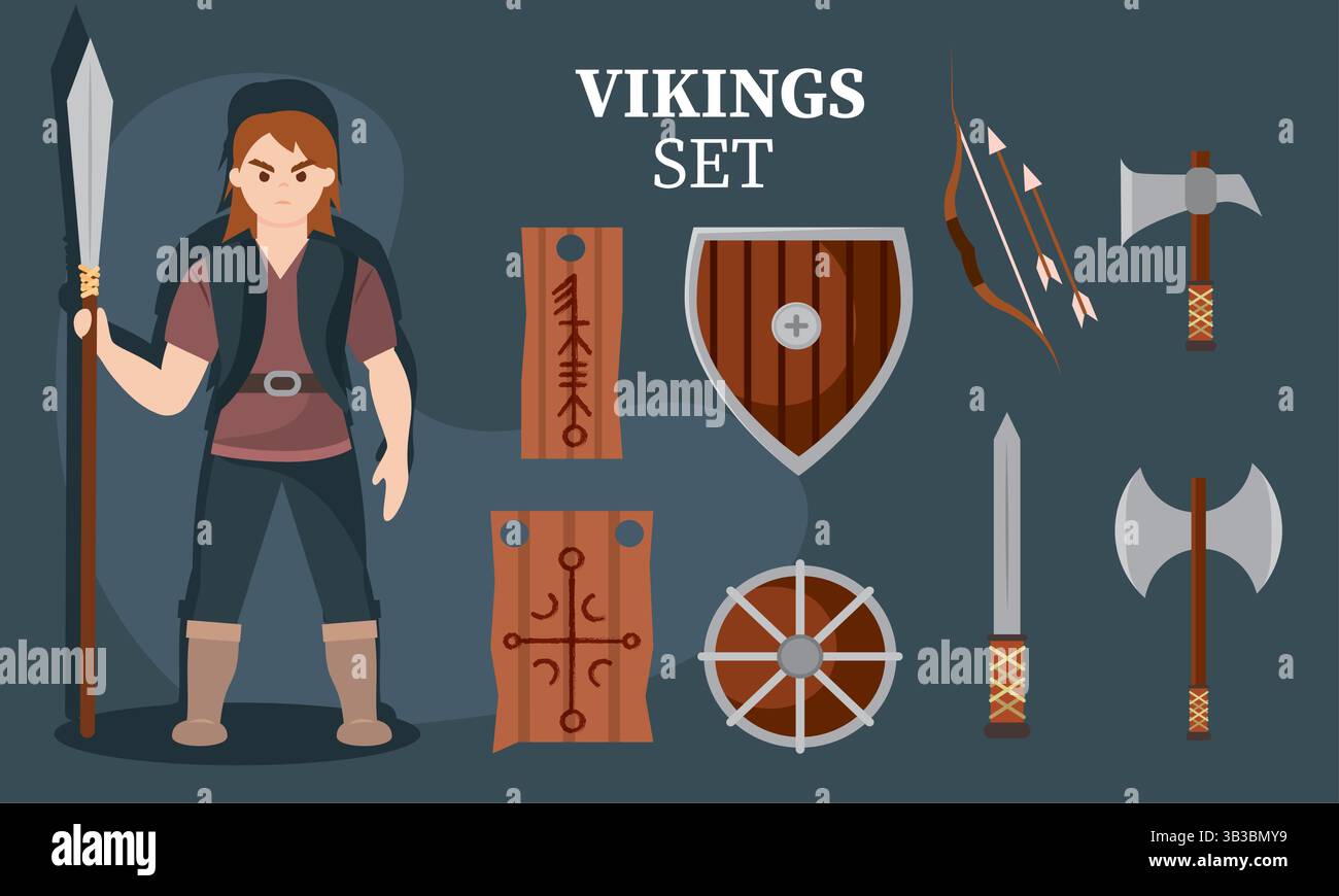 Viking weapon and shield icons. Vector illustration Stock Vector Image ...
