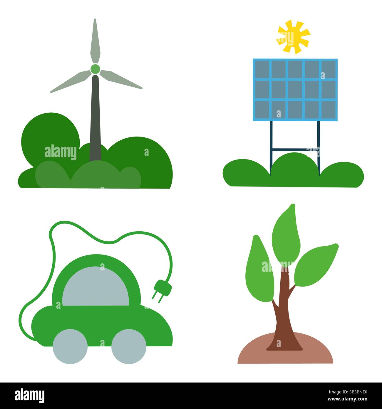 Green energy icons. Wind turbine symbol. Solar panel illustration ...