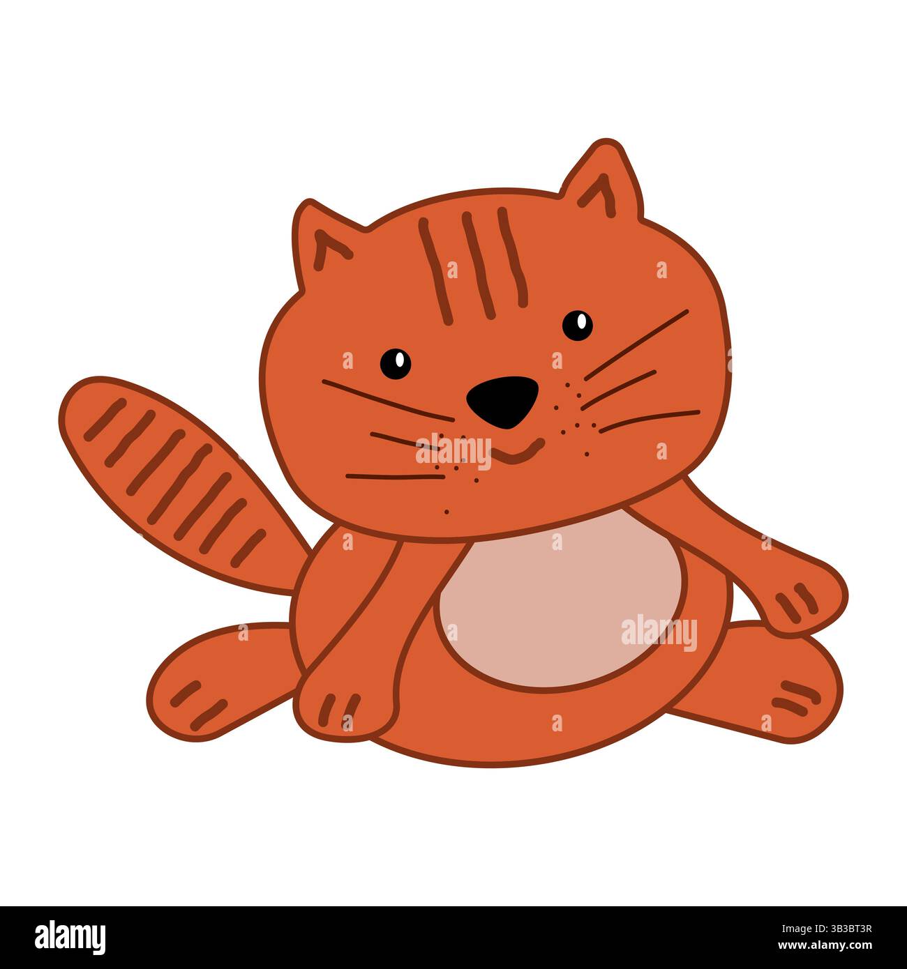 Funny cat cartoon. Cute sitting kitten. Happy smiling character. Vector ...