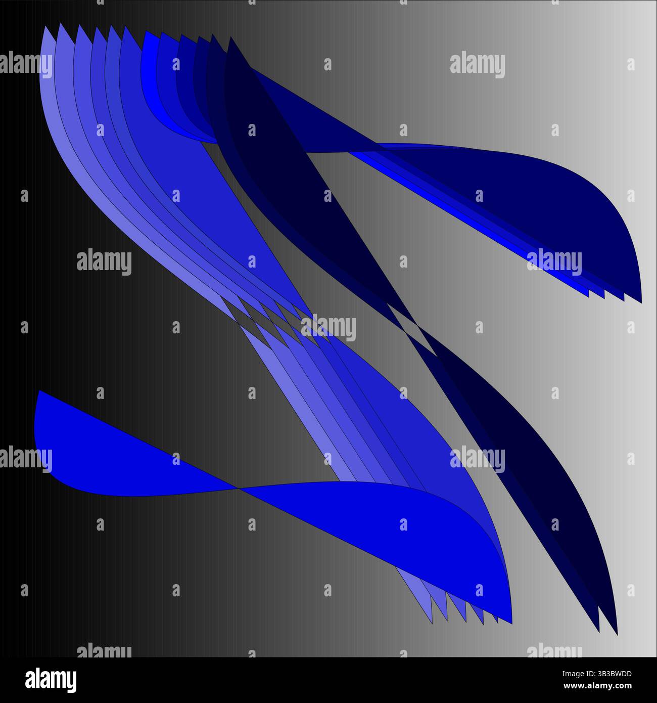 Blue abstract curves. Dark light gradient. Twisted wave vector. Shiny ...