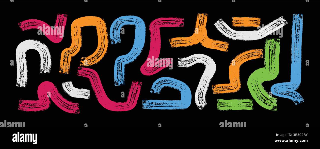 Colorful Bold brush drawn geometric shapes and squiggle lines seamless ...