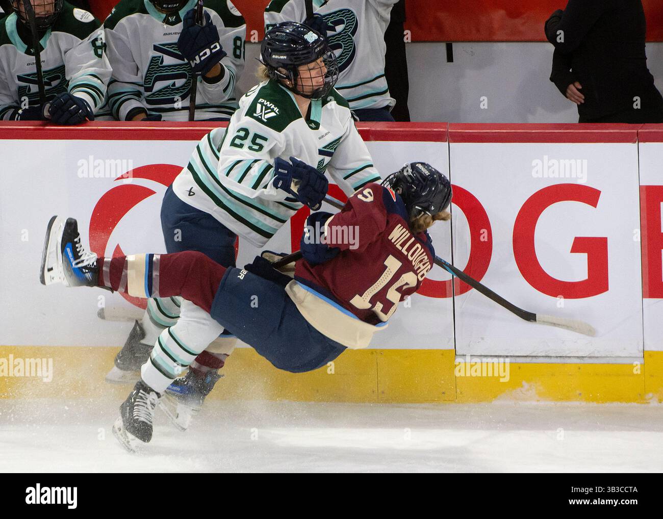 Montreal Victoire's Kaitlin Willoughby (19) goes down after being cross ...