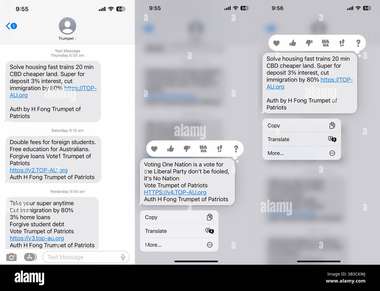 Australia. 29th Apr, 2025. A triptych of mobile phone screenshots of ...