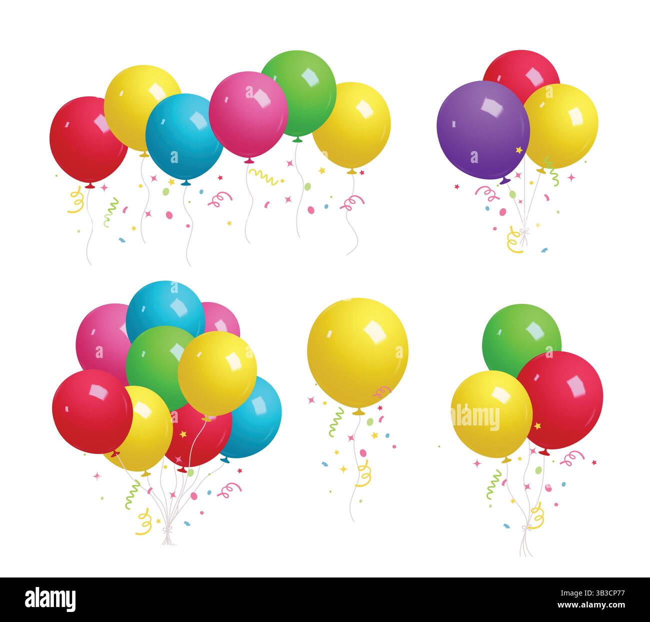 Birthday balloons floating clipart set. Bunch of colorful balloon clip ...