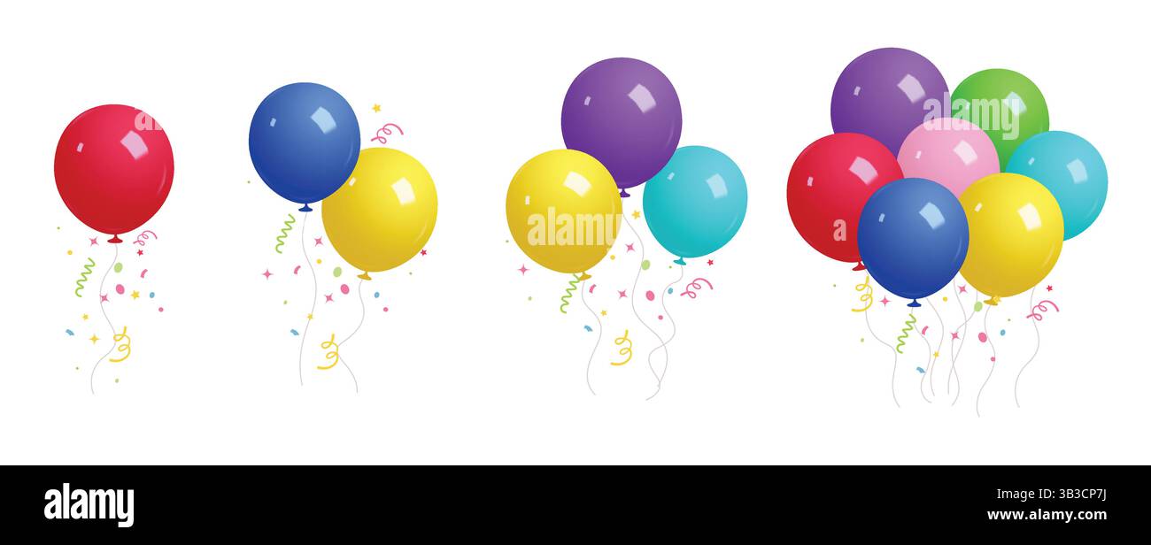 Birthday colorful balloons clipart set. Bunch of floating balloon ...