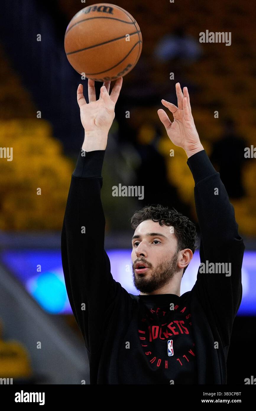 Houston Rockets center Alperen Sengun warms up before Game 4 of an NBA ...