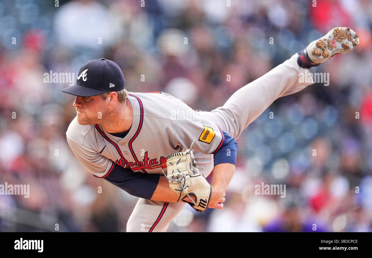 Atlanta Braves starting pitcher Bryce Elder works against the Colorado ...