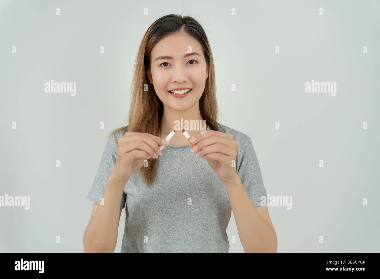 No smoking. Woman stop smoke, refuse, reject, break take cigarette, say no. quit smoking for ...